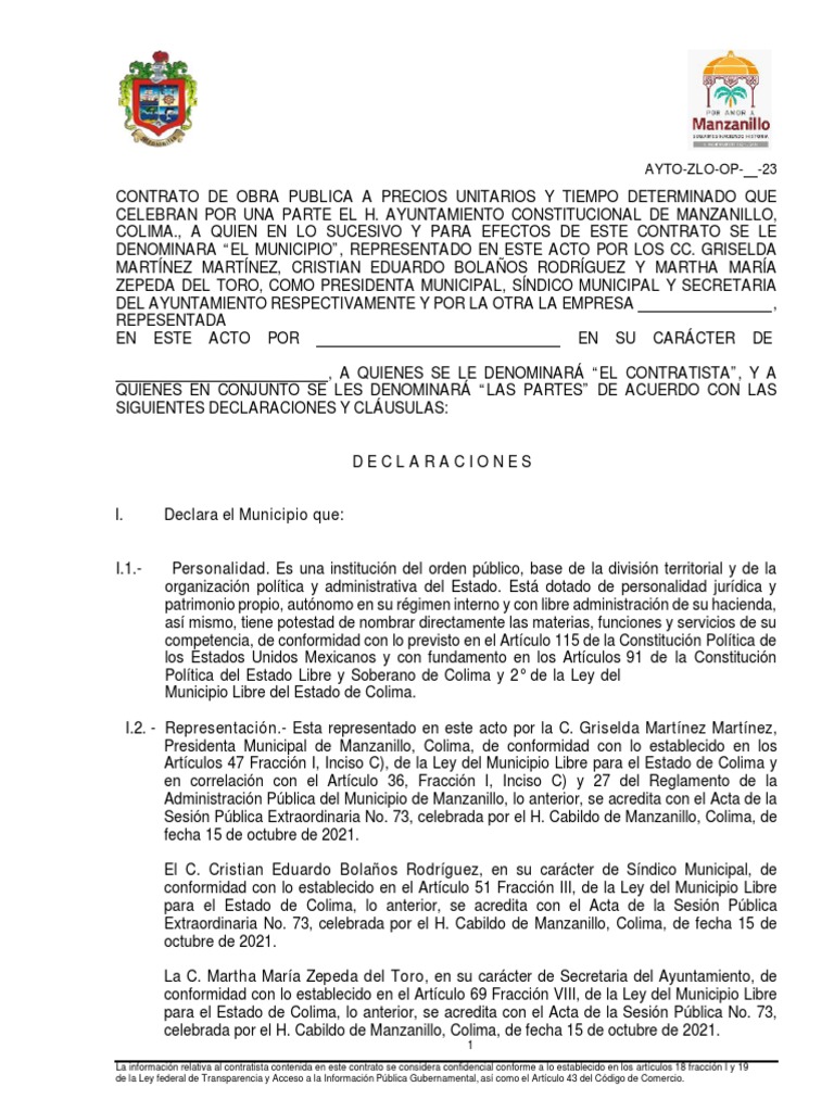 05 Modelo Contrato Obra Publica 2023 | PDF | Seguro | Estado (política)