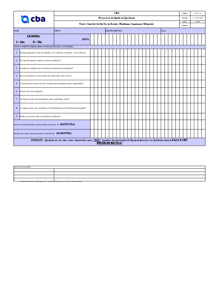 FGQ 1716 Check List de ESCADAS | PDF