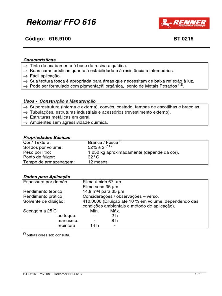 BT 0216 Rekomar Ffo 616 | PDF | Tinta | Ciências Físicas