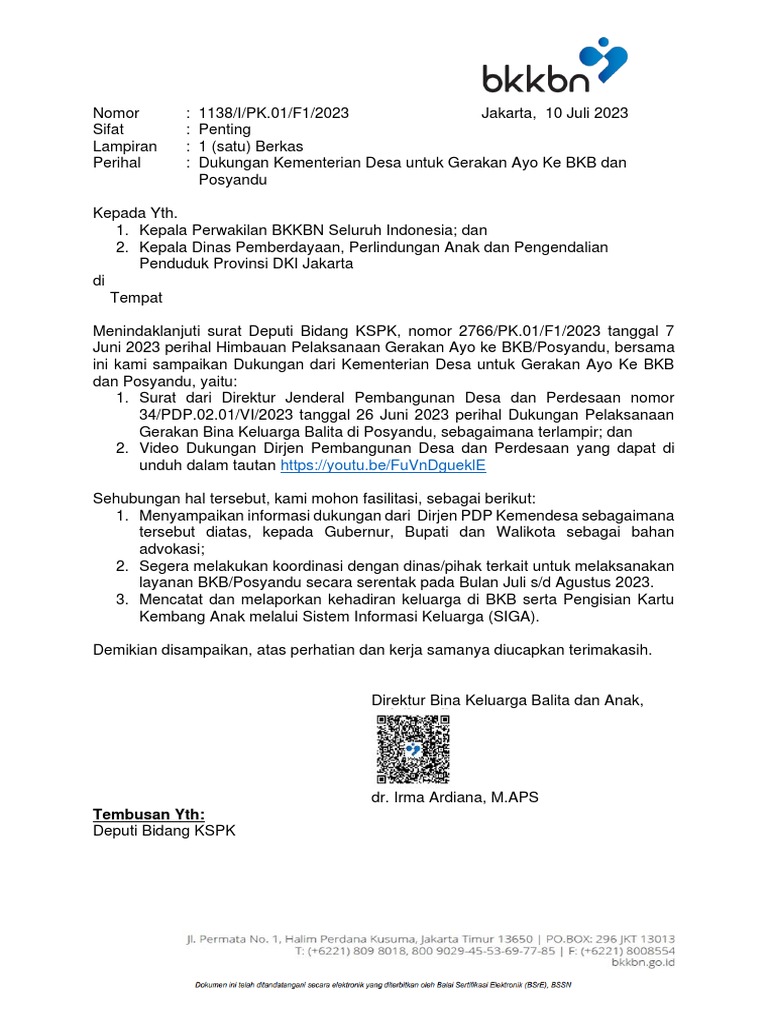 Surat Dukungan Kementerian Desa Untuk Gerakan Ayo Ke BKB Dan Posyandu-1 | PDF | Ilmu Sosial
