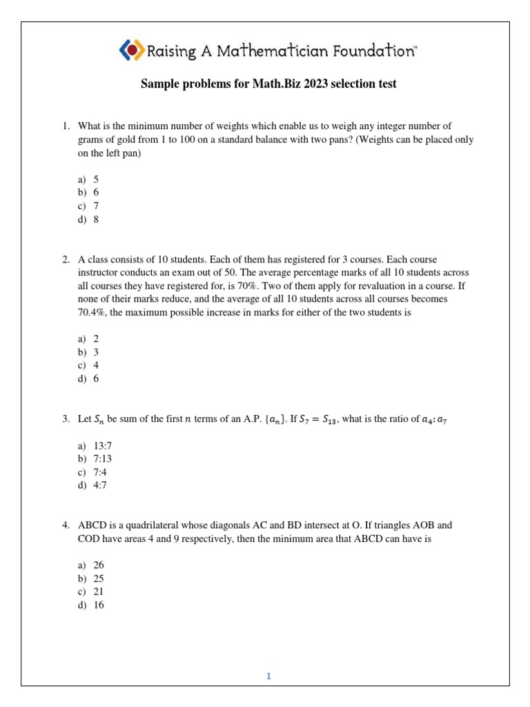 Year 7 Maths Selection Test Samples | PDF | Mathematics