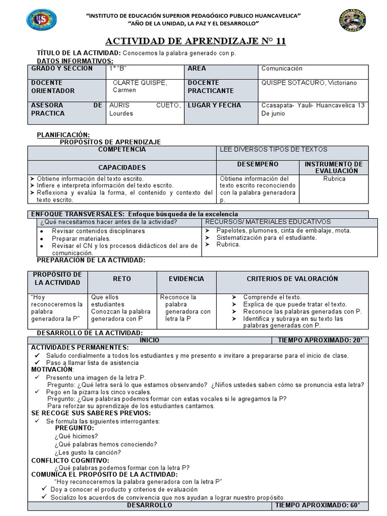 Sesion 1° Comu Silaba P | PDF | Evaluación | Cognición