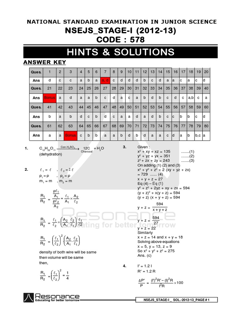 Ijso Stage 1 2013 NSEJS - Solution - Code 578 | PDF | Sound | Physical Quantities