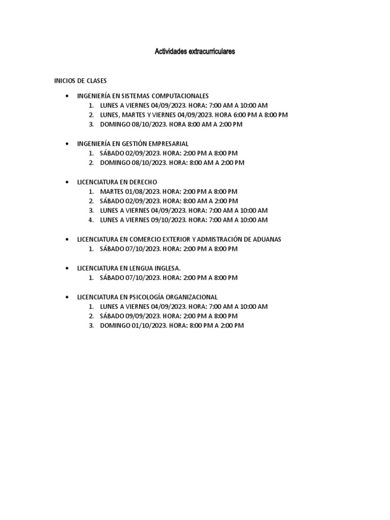 Actividades Extracurriculares | PDF