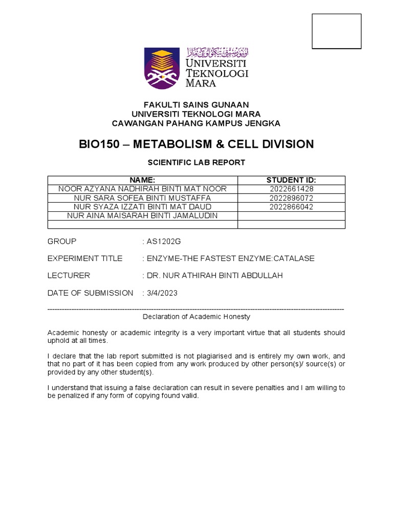 Bio 150-Experiment 1 | Download Free PDF | Enzyme | Catalase