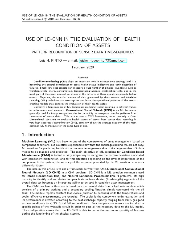 Use of 1D CNN in The Evaluation of Health Condition of Assets | PDF ...