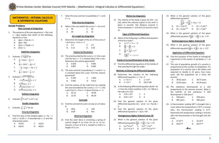 Mathematics 07L Integral Calculus Differential Equations | Download Free PDF | Equations | Integral