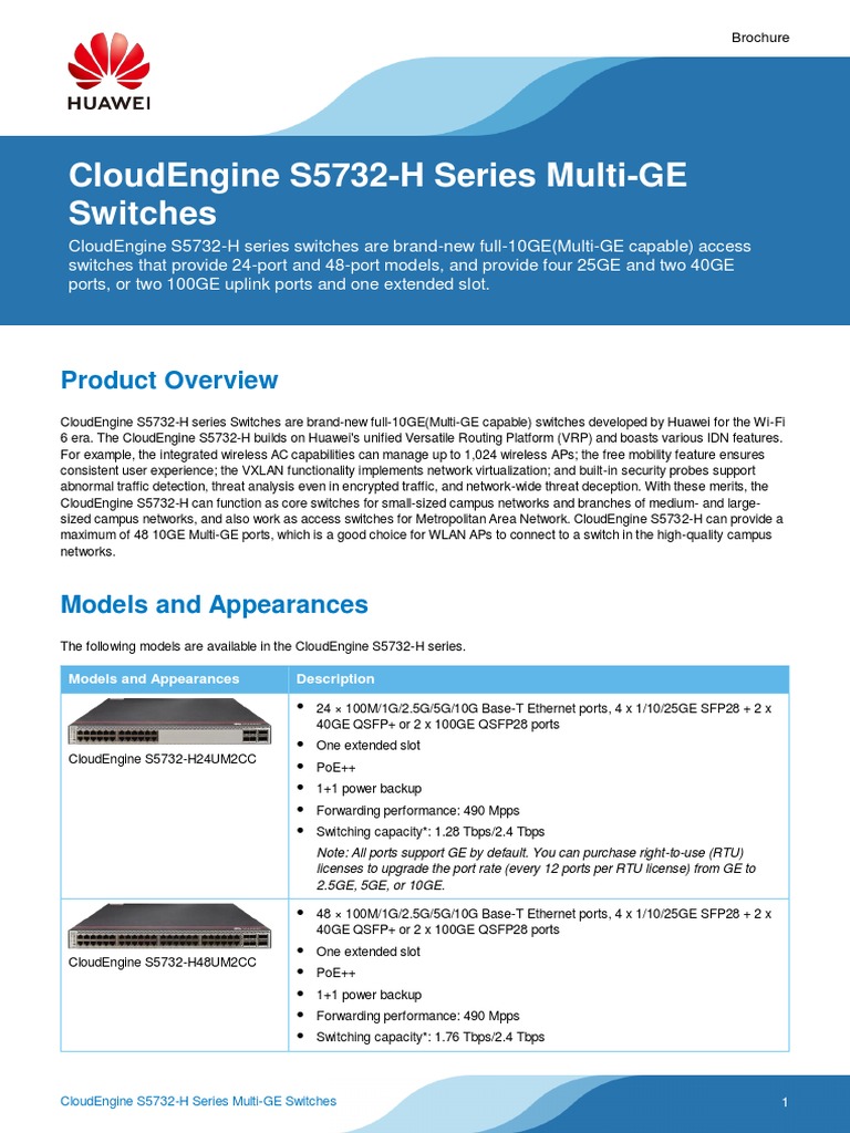Huawei CloudEngine S5732-H Series Multi-GE Switches Brochure | PDF ...