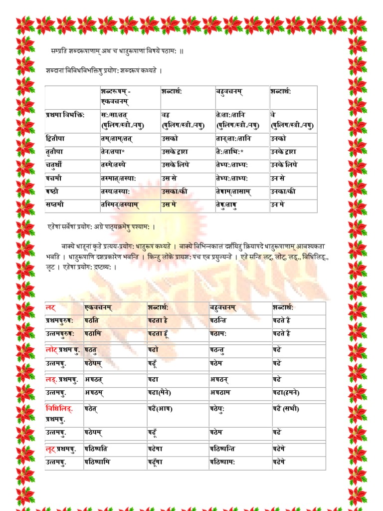 Learn Sanskrit For Free (Shabd Roop Dhatu Roop) | PDF