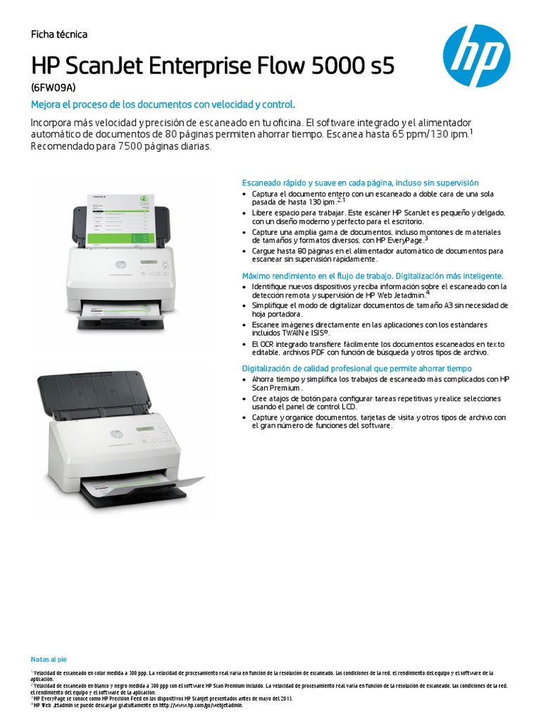 HP Scanjet Enterprise 5000 S5 | Descargar gratis PDF | Escáner de ...