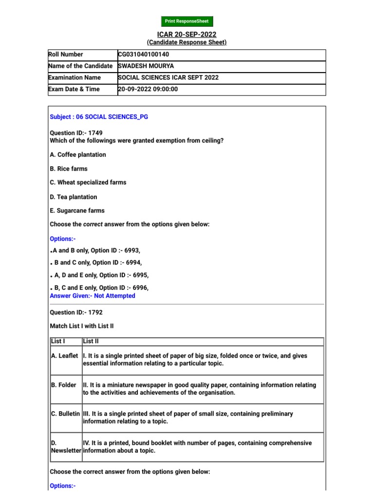 Response Sheet | PDF | Monopoly | Consumption (Economics)