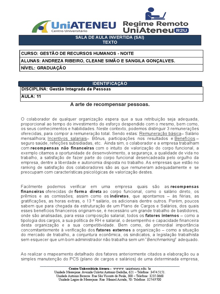A Arte de Recompensar Pessoas | PDF | Gestão de recursos humanos | Salário