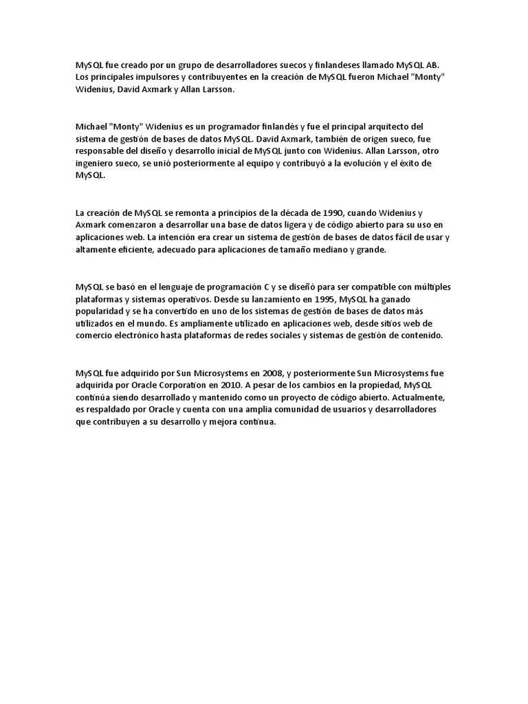 Historia Mysql | PDF