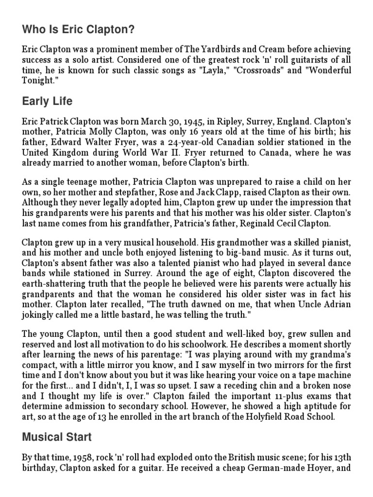 Eric Clapton: A Biography Overview | PDF