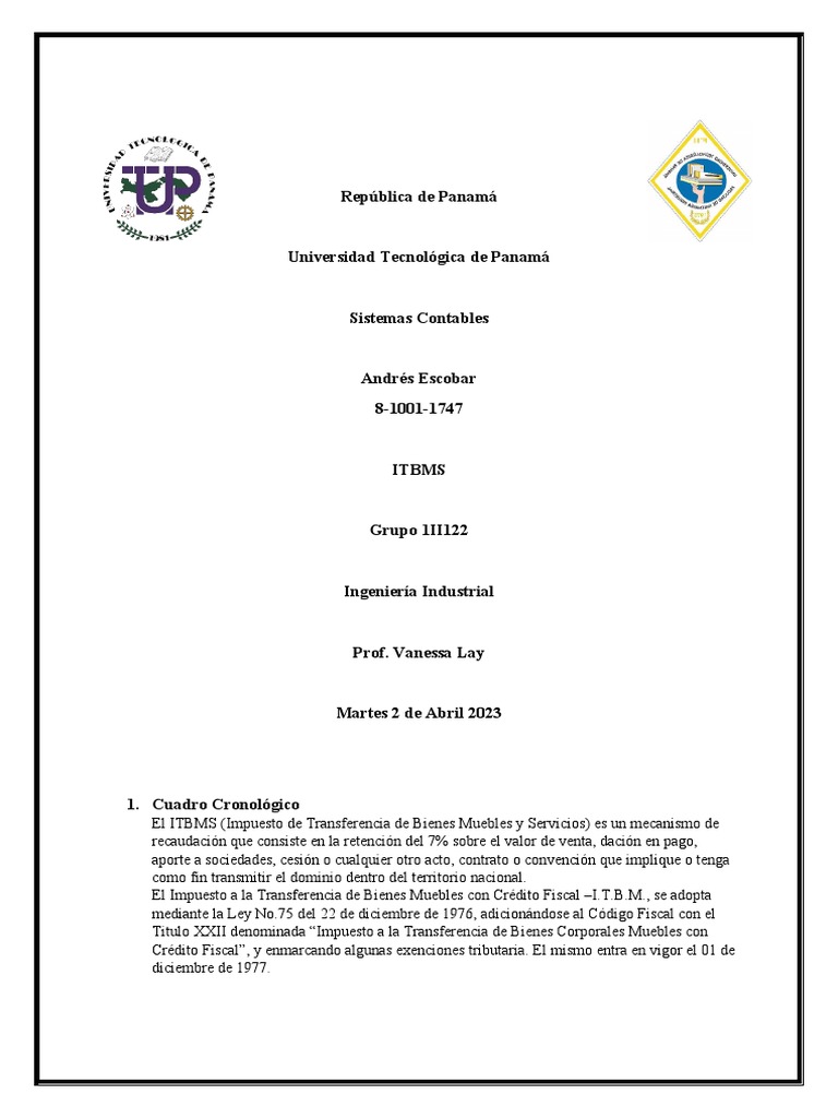 ITBMS en Panamá: Leyes y Contribuyentes | PDF | Impuestos | Bienes
