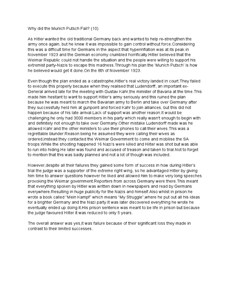 Why Did The Munich Putsch Fail | PDF | Adolf Hitler | Weimar Republic