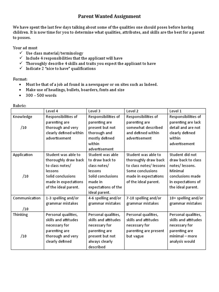 Parent Job Ad Assignment Guide | PDF | Linguistics | Learning