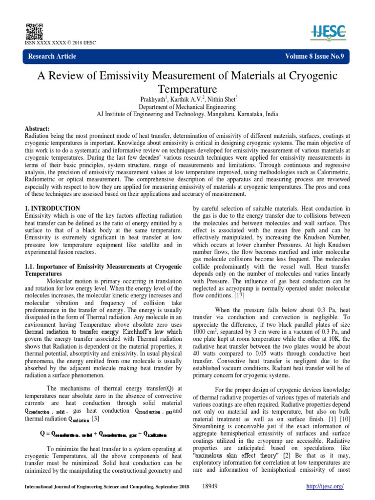 .A Review of Emissivity Measurement of Materials at Cryogenic ...
