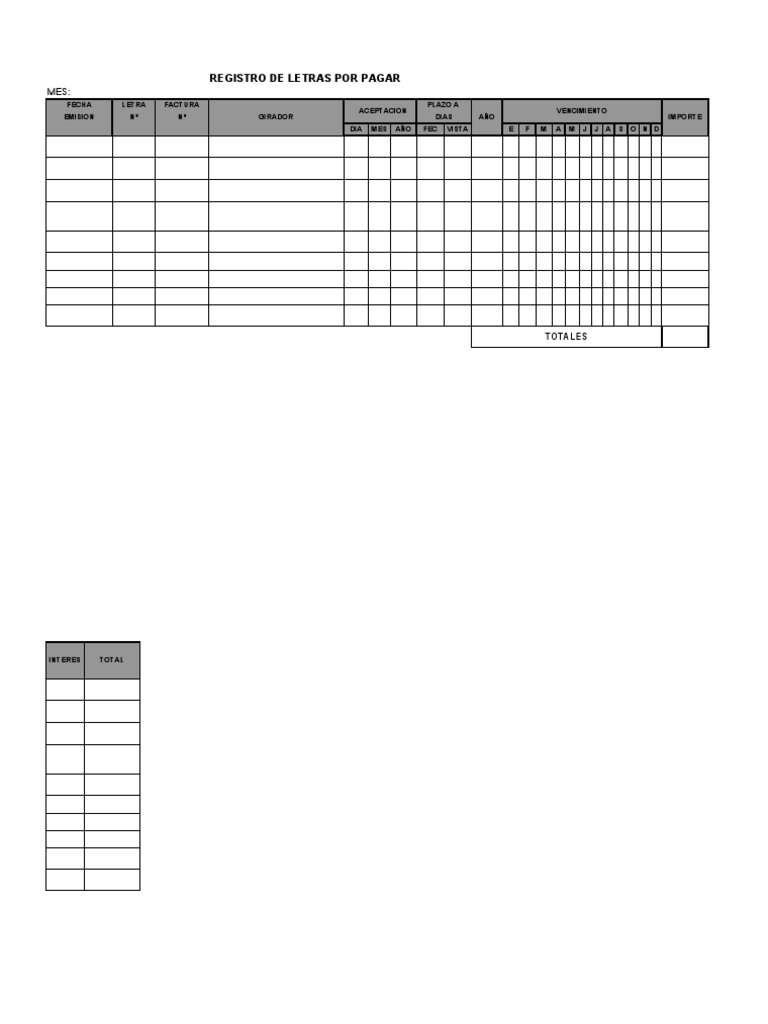 Formato de Letras Por Cobrar y Letras Por Pagar - Resuelto en Clase ...