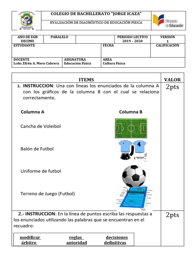 PRUEBA DE DIAGNOSTICO - DECIMO B - VERSION - 1 - Adaptada | PDF