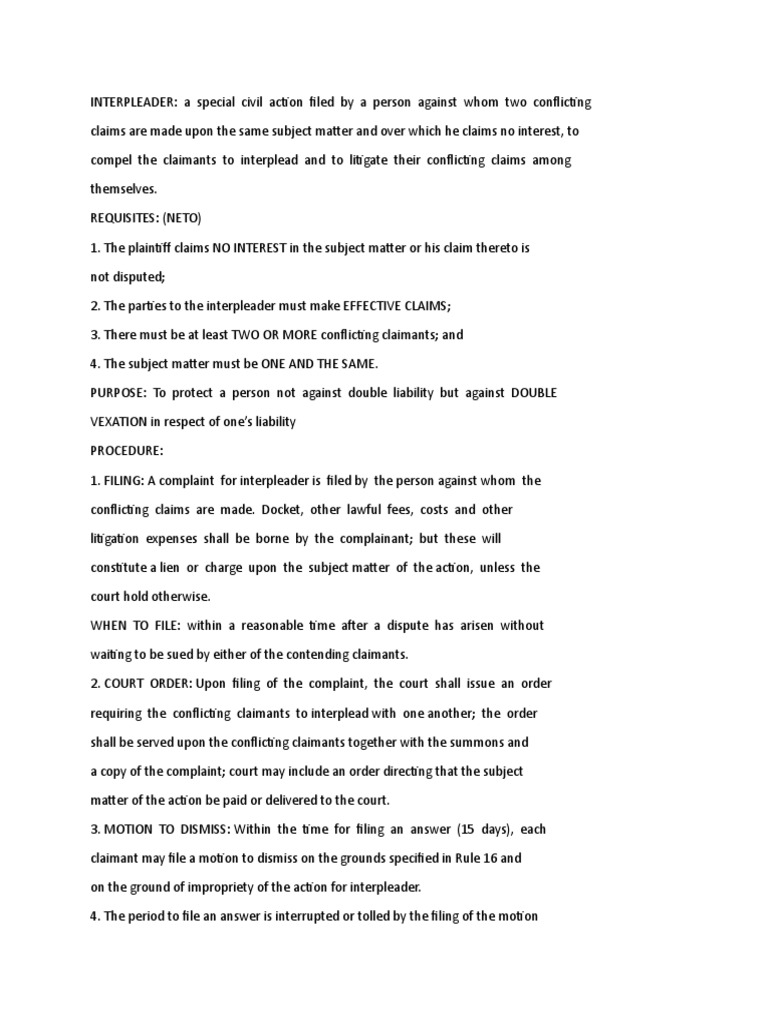 INTERPLEADER | PDF | Lawsuit | Complaint