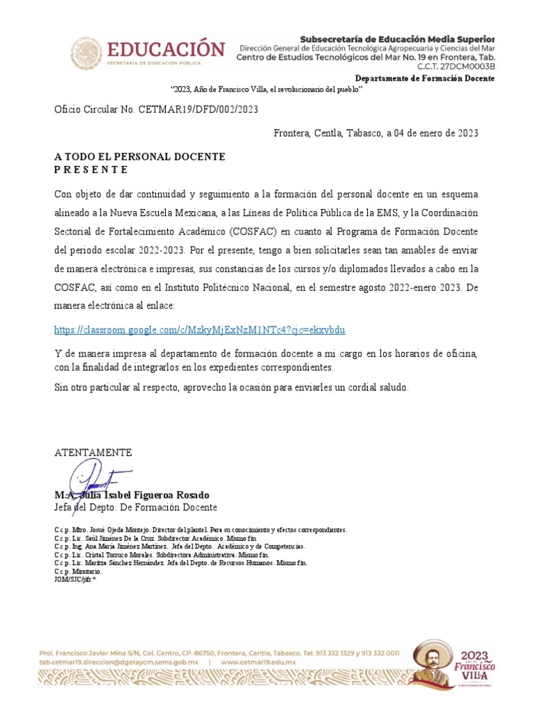 Oficio Circular No 002 2023 | PDF