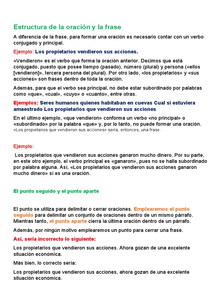 Estructura de La Oración y Los Signos de Puntuación | PDF | Oración ...