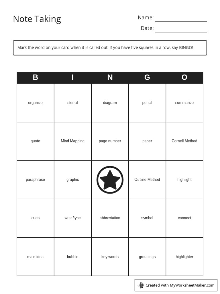 Note-Taking Bingo | PDF | Symbols | Semiotics