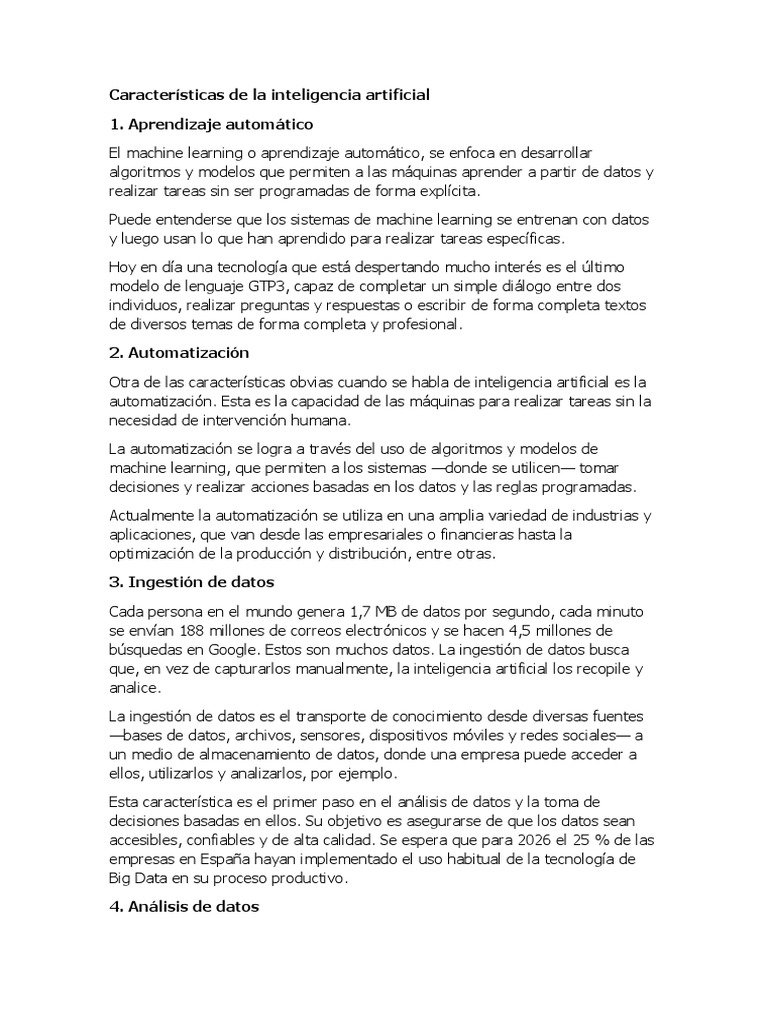 Características De La Inteligencia Artificial Pdf Inteligencia