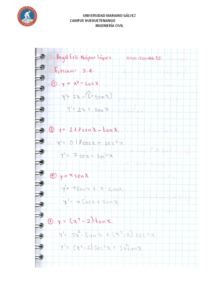 Cálculo Ejercicios 3.4 | PDF