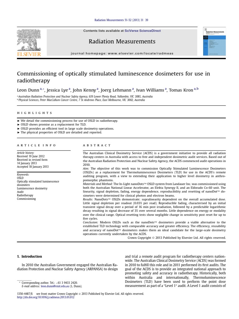 OSL Paper | PDF | Dosimetry | Absorbed Dose