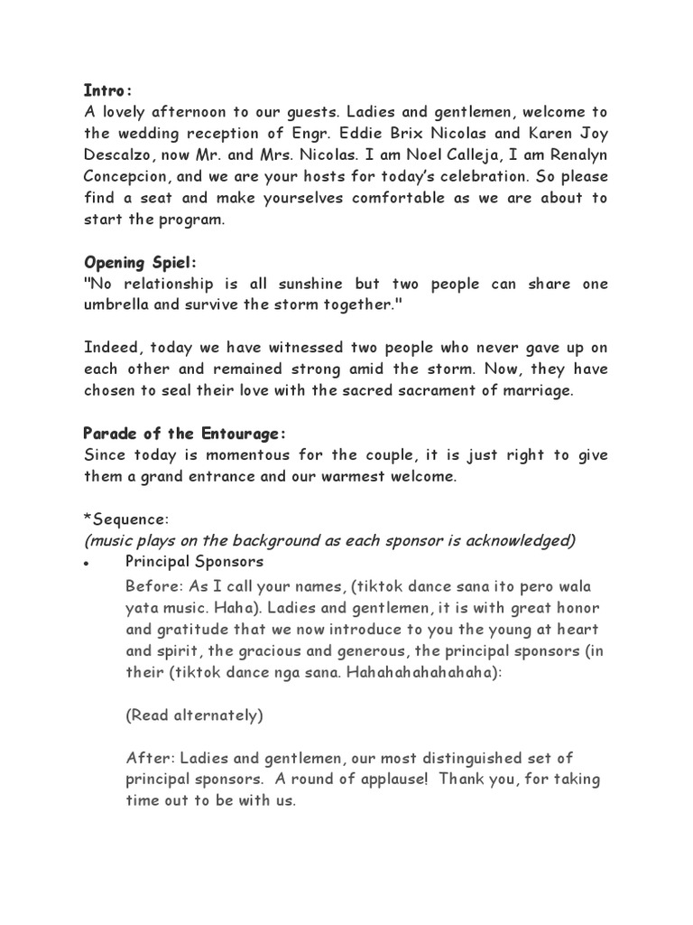 Wedding Script Sample | PDF | Wedding | Social Conventions