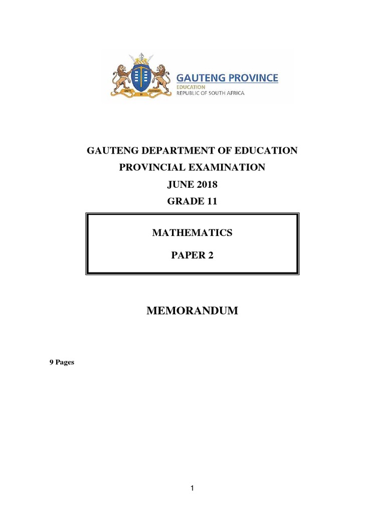 Grade 11 Maths Paper 2 Memo June 2018 | PDF | Circle | Area