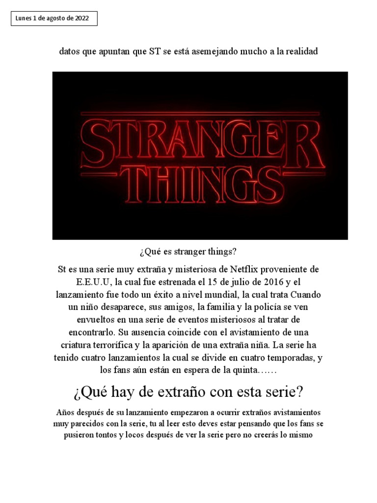 Stranger Things y su conexión real | PDF
