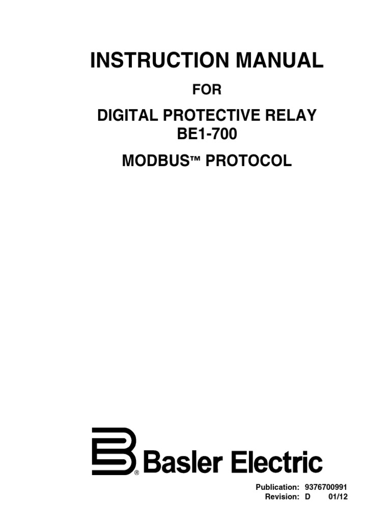 Instruction Manual: Digital Protective Relay BE1-700 Modbus ™ Protocol ...