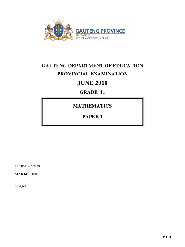 Grade 11 June 2018 Maths Paper 1 | PDF | Cartesian Coordinate System ...