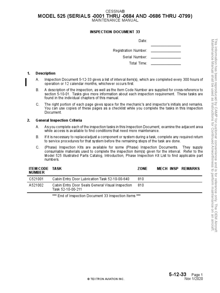 MODEL 525 (SERIALS - 0001 THRU - 0684 AND - 0686 THRU - 0799 ...