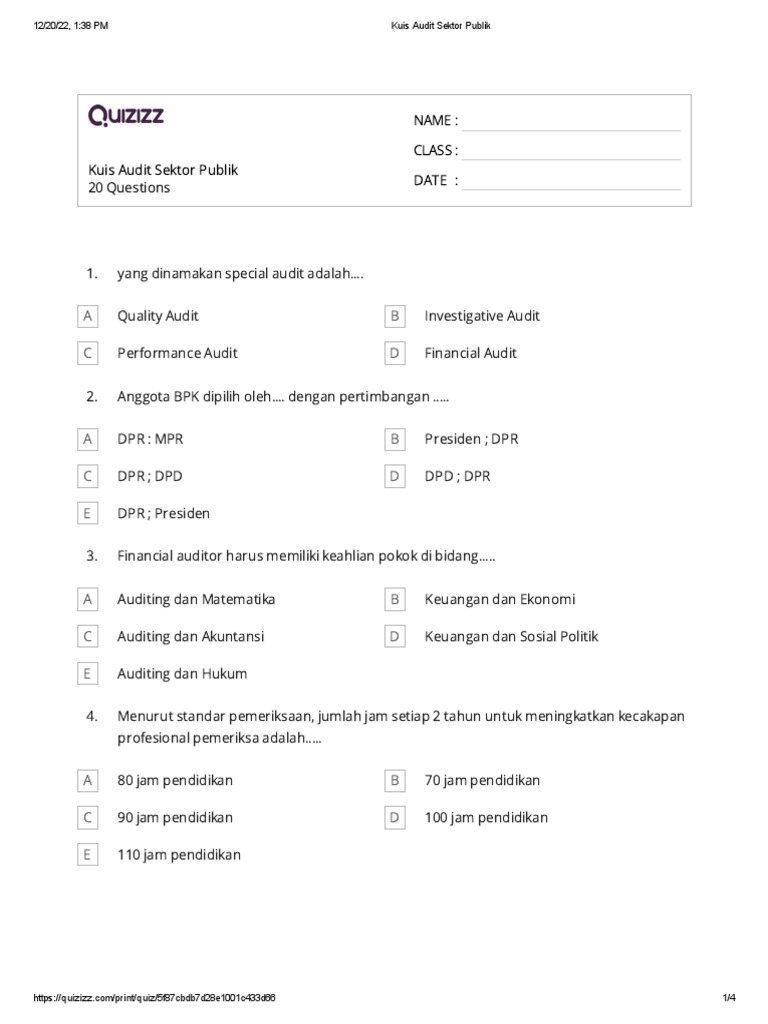 Kuis Audit Sektor Publik | PDF | Pengelolaan Keuangan & Uang