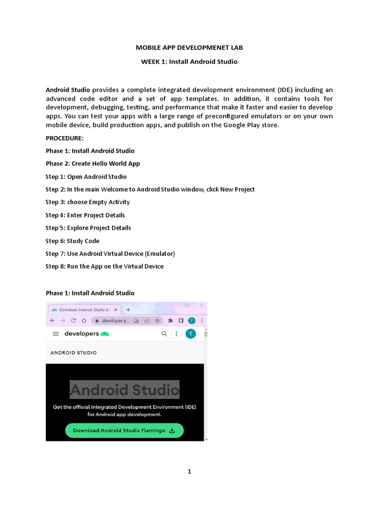 Mobile App Developmenet Lab Manual-1 | PDF | Android (Operating System) | Mobile App