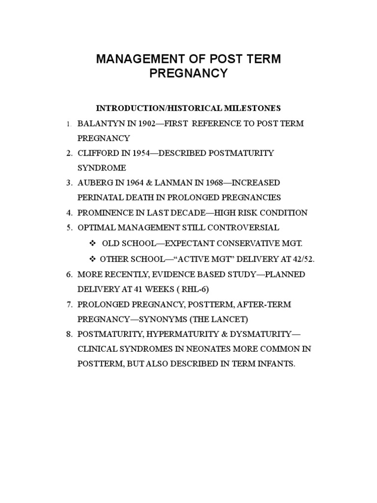 Management of Post Term Pregnancy | PDF | Childbirth | Pregnancy
