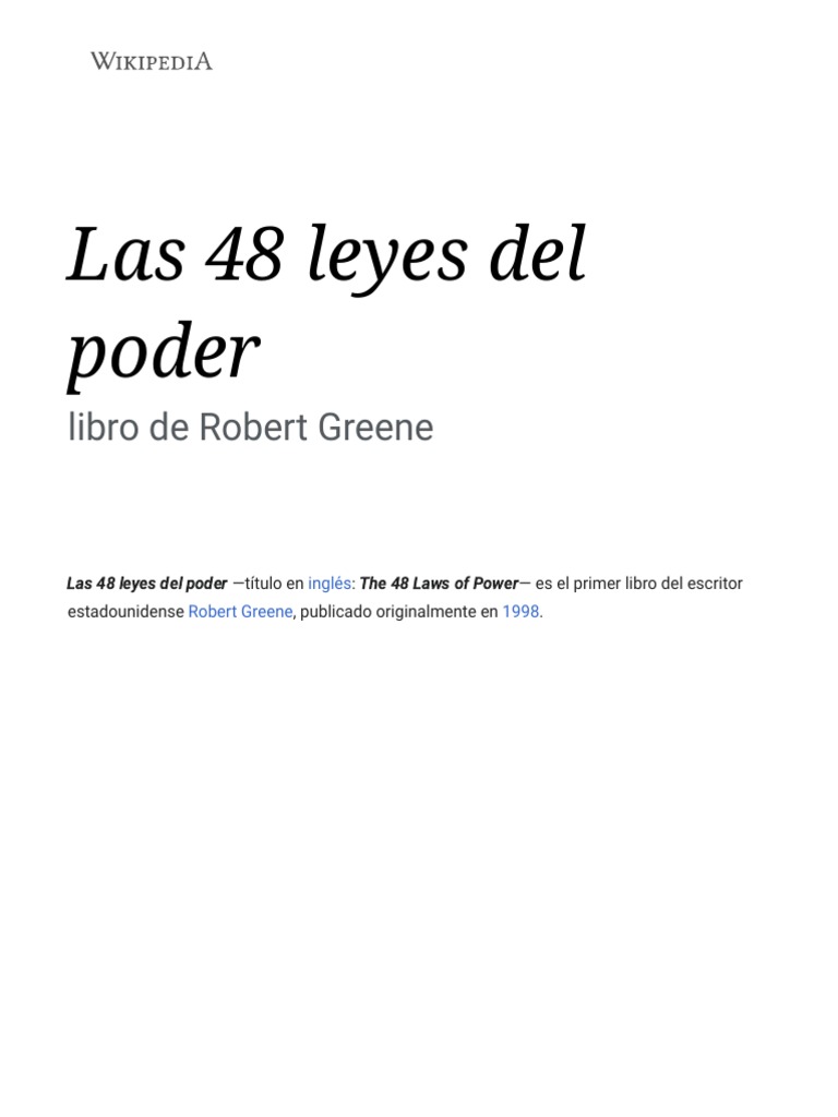 Las 48 Leyes Del Poder - Wikipedia, La Enciclopedia Libre | PDF | Derecho