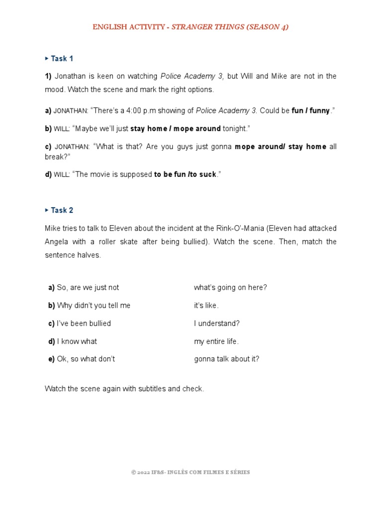 0807 Stranger+Things+ (S4) 1 A2-B1 Student | PDF