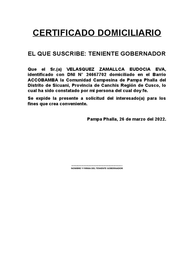 Certificado Domiciliario | PDF