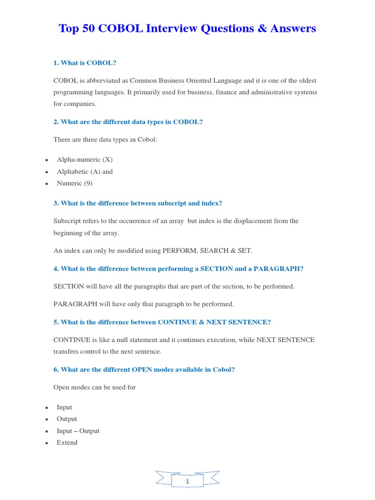 Top 50 COBOL Interview Questions & Answers | PDF | Programming ...