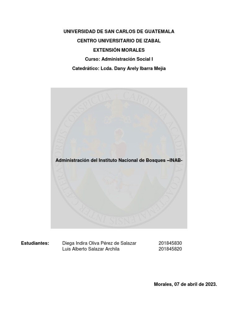 Administración del Instituto Nacional de Bosques -INAB- Guatemala | PDF ...