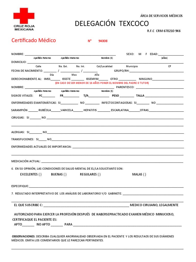 Certificado Medico Cruz Roja | PDF | Causas de la muerte | Epidemiología