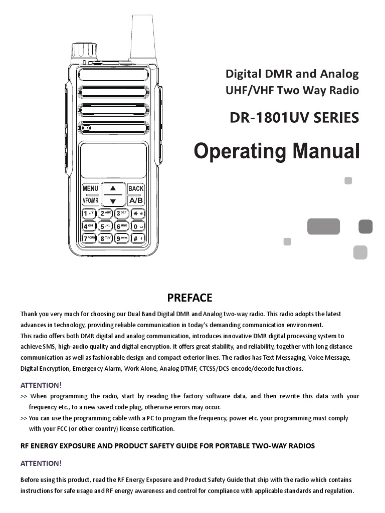 Baofeng DR-1801UV User Manual 20221108 | PDF | Battery Charger | Radio