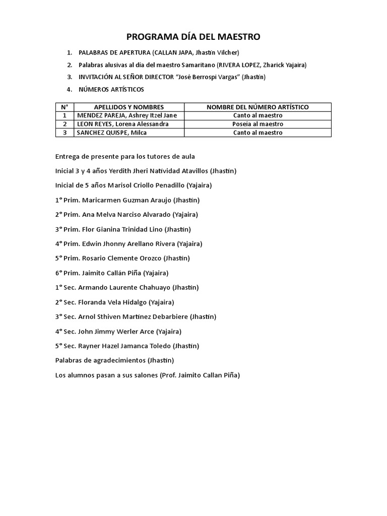 Programa Día Del Maestro | PDF