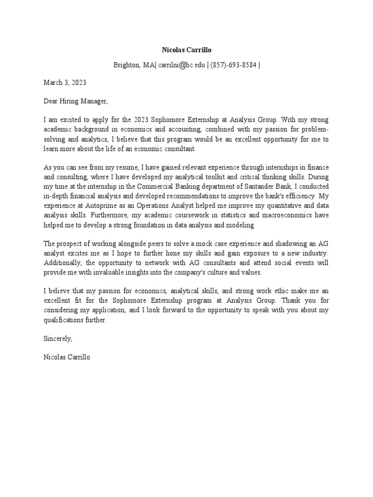 Cover Letter For Analysis Group RISE PDF