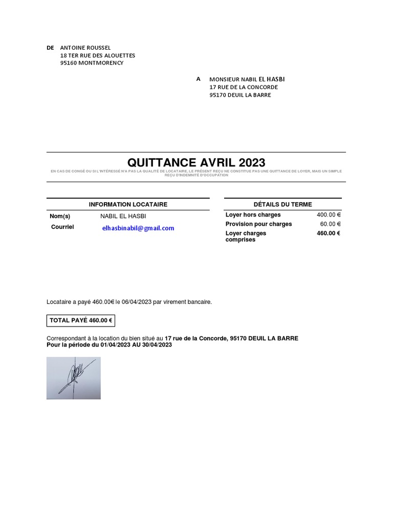 Quittance Avril 2023 | PDF